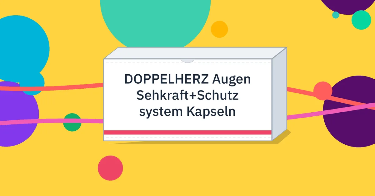 Symbolbild: Packung mit der Aufschrift DOPPELHERZ Augen Sehkraft+Schutz system Kapseln (PZN 04260465) – Verfügbarkeit und Bezug in Apotheken in Frankfurt am Main