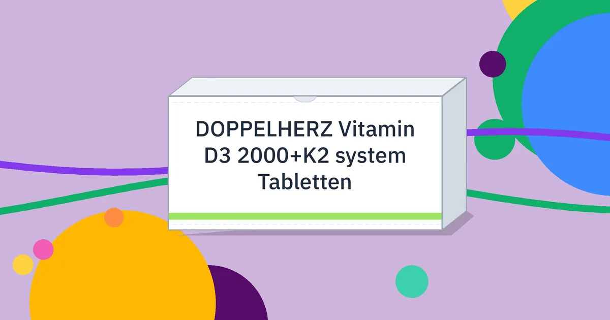 Symbolbild: Packung mit der Aufschrift DOPPELHERZ Vitamin D3 2000+K2 system Tabletten (PZN 14063814) – Verfügbarkeit und Bezug in Apotheken in Frankfurt am Main