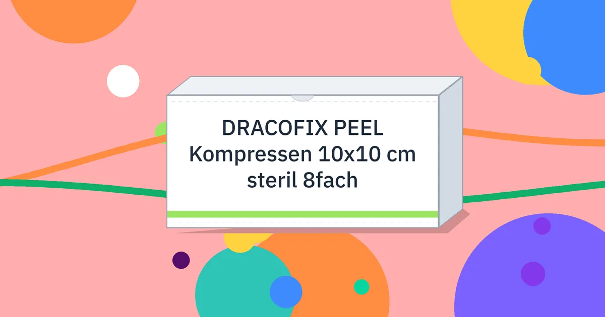Symbolbild: Packung mit der Aufschrift DRACOFIX PEEL Kompressen 10x10 cm steril 8fach (PZN 03388111) – Verfügbarkeit und Bezug in Apotheken in Frankfurt am Main