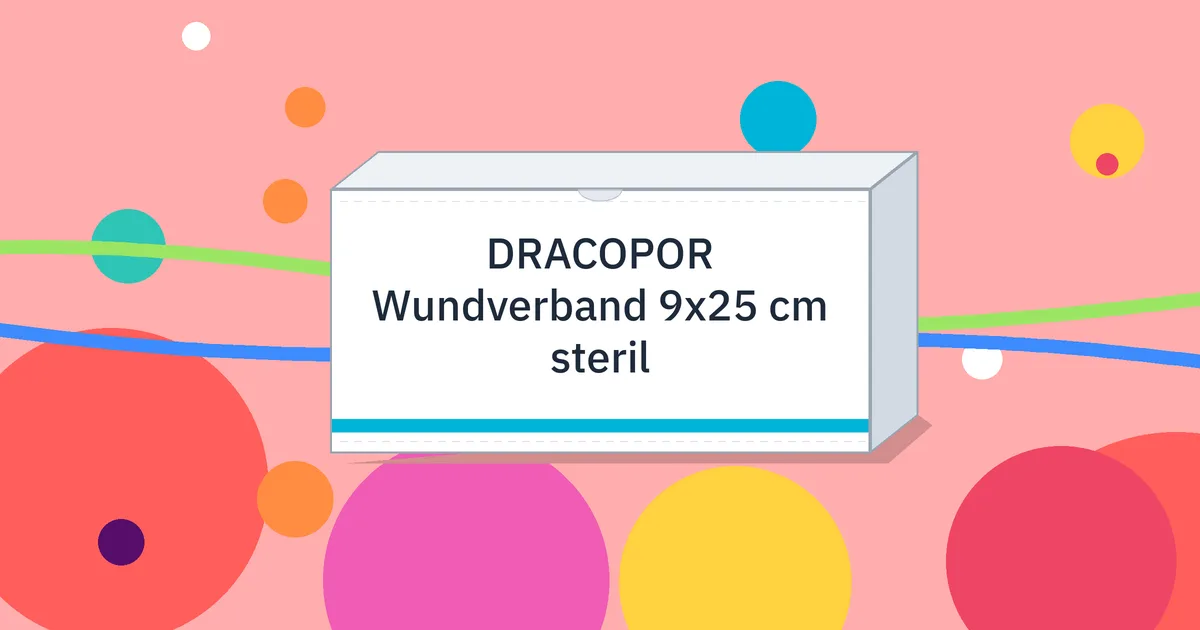 Symbolbild: Packung mit der Aufschrift DRACOPOR Wundverband 9x25 cm steril (PZN 19351222) – Verfügbarkeit und Bezug in Apotheken in Frankfurt am Main