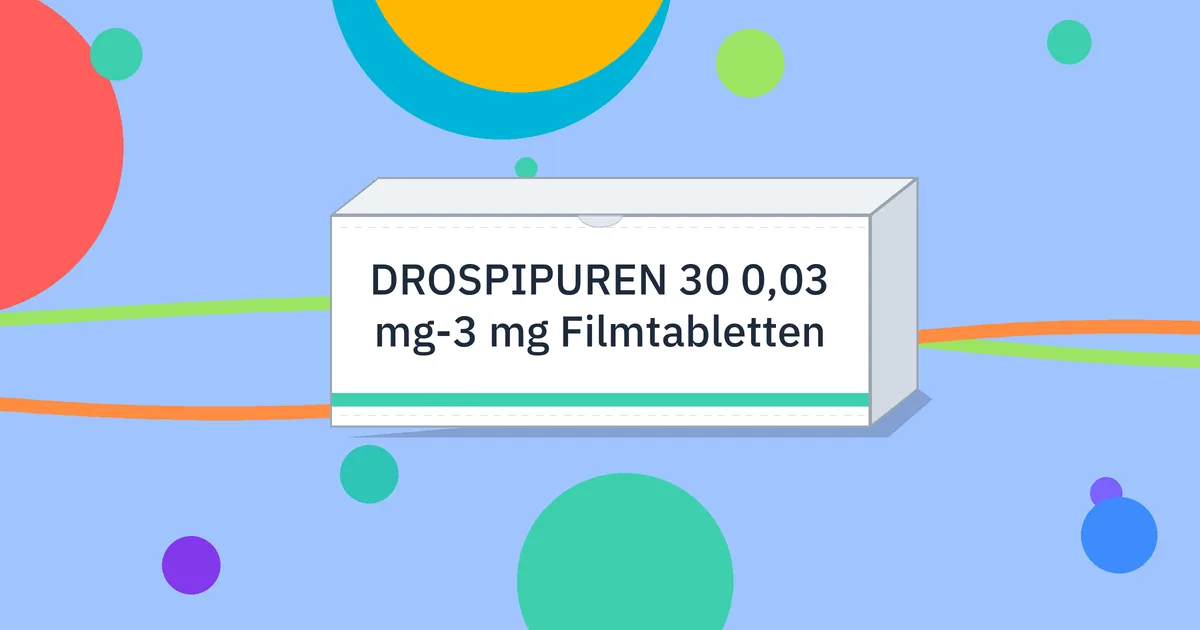 Symbolbild: Packung mit der Aufschrift DROSPIPUREN 30 0,03 mg-3 mg Filmtabletten (PZN 12202648) – Verfügbarkeit und Bezug in Apotheken in Frankfurt am Main