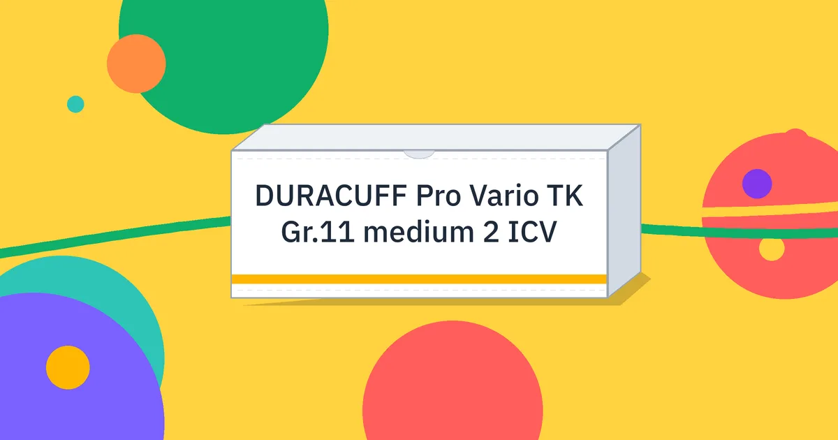 Symbolbild: Packung mit der Aufschrift DURACUFF Pro Vario TK Gr.11 medium 2 ICV (PZN 19245069) – Verfügbarkeit und Bezug in Apotheken in Frankfurt am Main