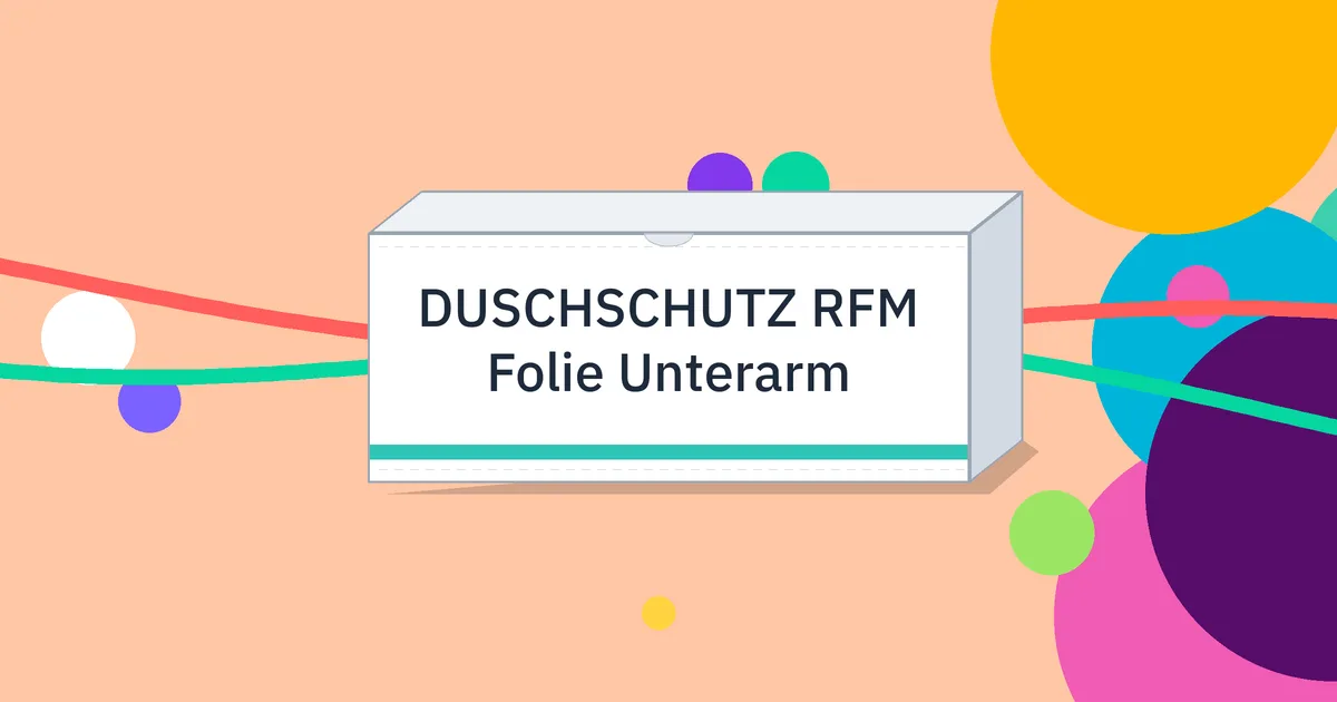 Symbolbild: Packung mit der Aufschrift DUSCHSCHUTZ RFM Folie Unterarm (PZN 19688140) – Verfügbarkeit und Bezug in Apotheken in Frankfurt am Main