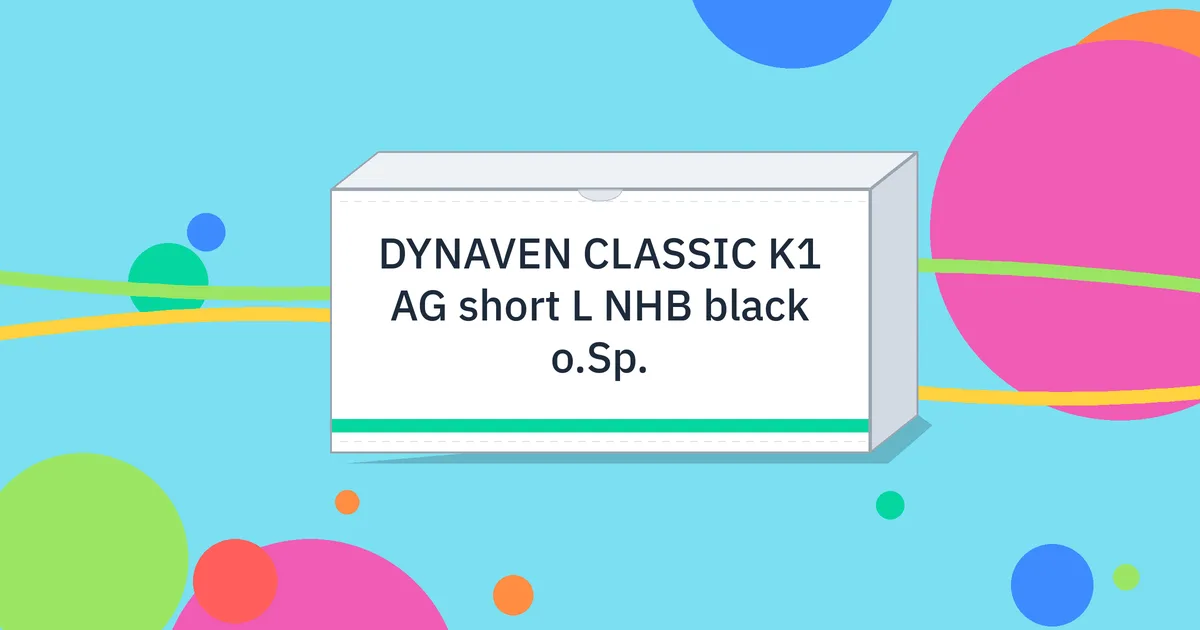 Symbolbild: Packung mit der Aufschrift DYNAVEN CLASSIC K1 AG short L NHB black o.Sp. (PZN 18415374) – Verfügbarkeit und Bezug in Apotheken in Frankfurt am Main