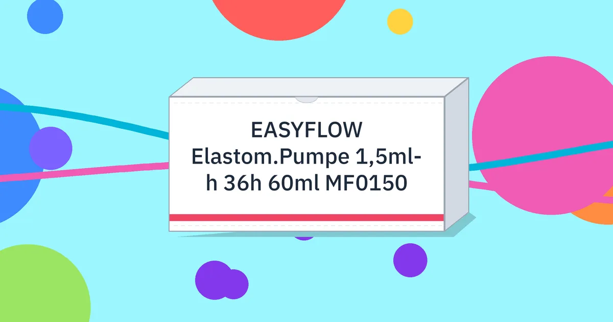 Symbolbild: Packung mit der Aufschrift EASYFLOW Elastom.Pumpe 1,5ml-h 36h 60ml MF0150 (PZN 20192378) – Verfügbarkeit und Bezug in Apotheken in Frankfurt am Main