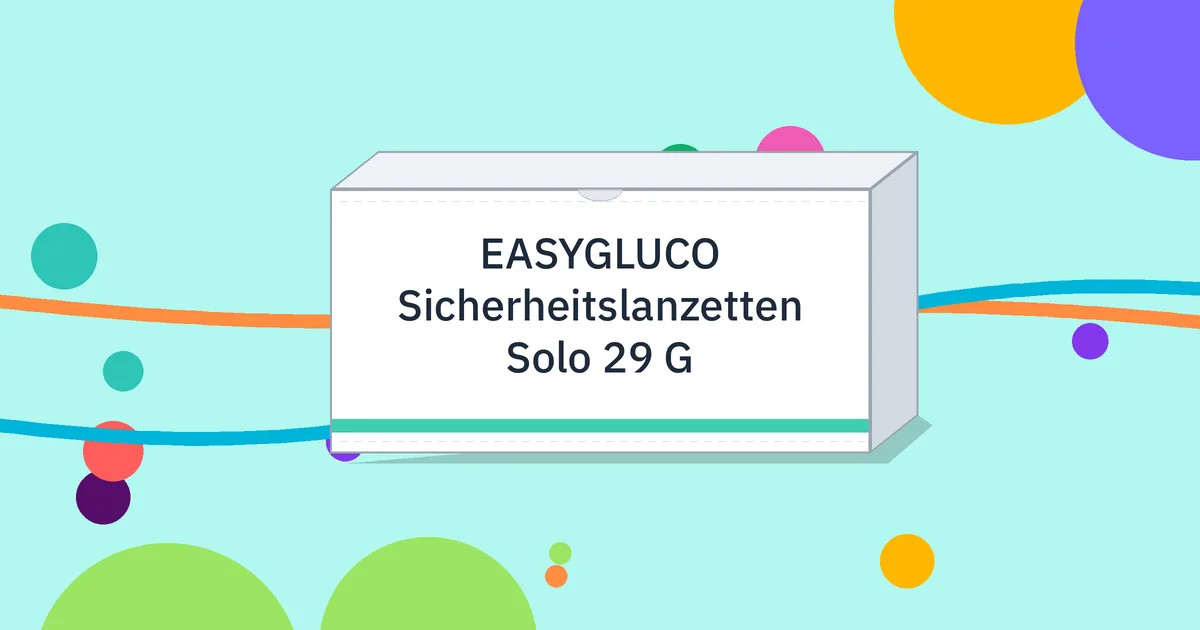 Symbolbild: Packung mit der Aufschrift EASYGLUCO Sicherheitslanzetten Solo 29 G (PZN 06147862) – Verfügbarkeit und Bezug in Apotheken in Frankfurt am Main