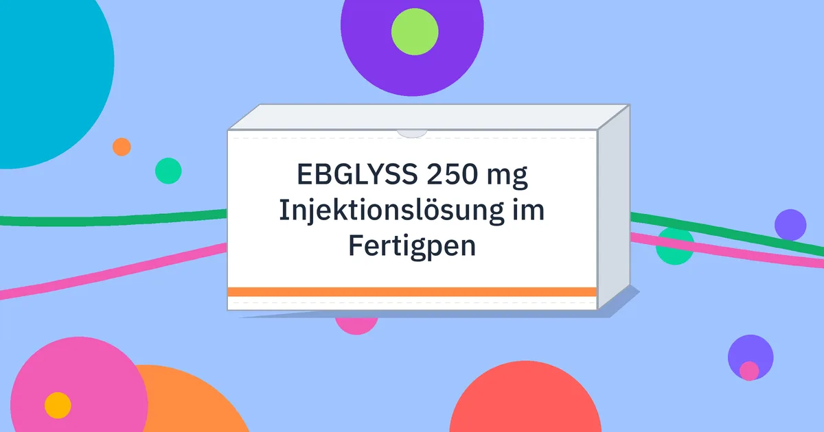 Symbolbild: Packung mit der Aufschrift EBGLYSS 250 mg Injektionslösung im Fertigpen (PZN 19926987) – Verfügbarkeit und Bezug in Apotheken in Frankfurt am Main