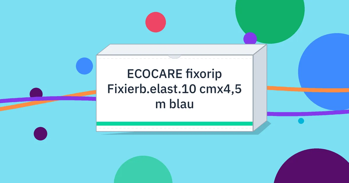 Symbolbild: Packung mit der Aufschrift ECOCARE fixorip Fixierb.elast.10 cmx4,5 m blau (PZN 11520398) – Verfügbarkeit und Bezug in Apotheken in Frankfurt am Main