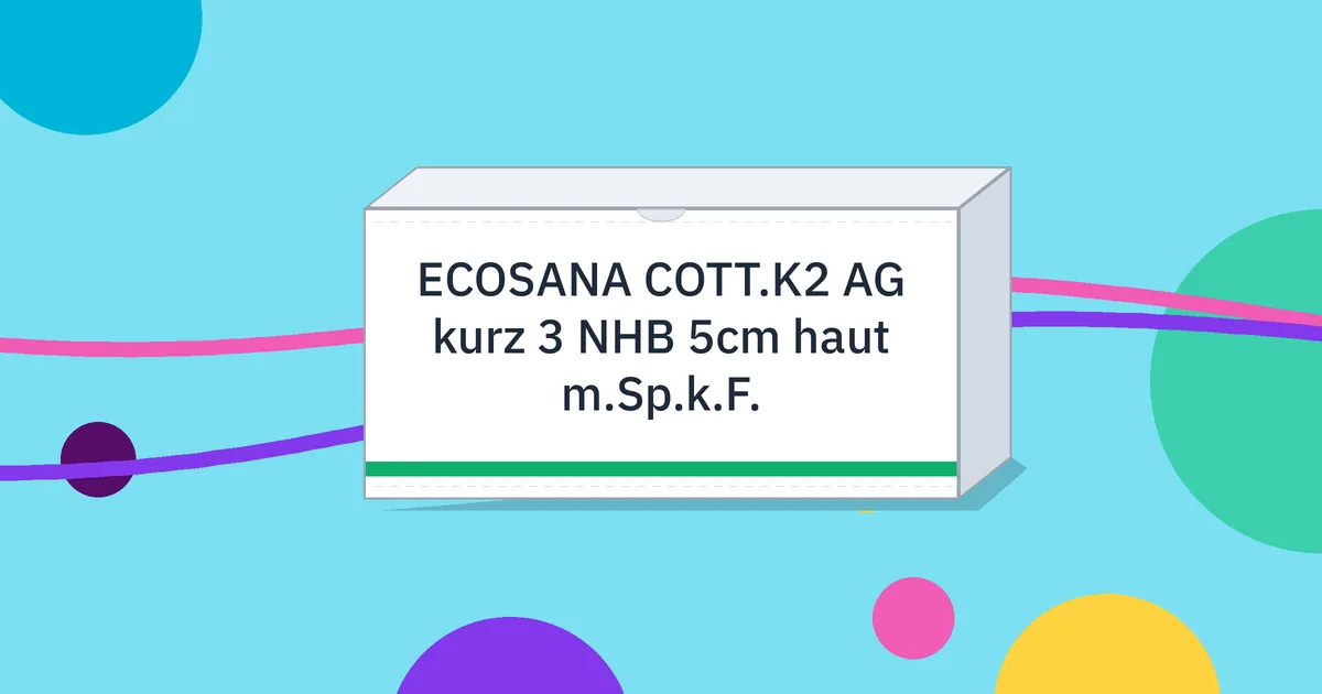 Symbolbild: Packung mit der Aufschrift ECOSANA COTT.K2 AG kurz 3 NHB 5cm haut m.Sp.k.F. (PZN 16949628) – Verfügbarkeit und Bezug in Apotheken in Frankfurt am Main