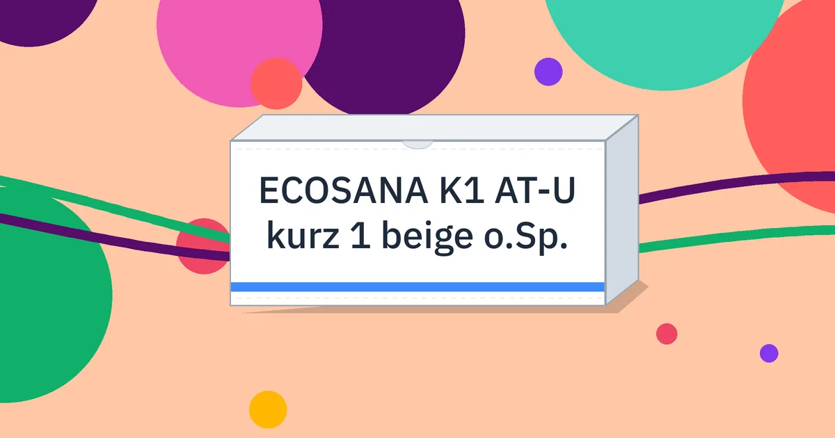 Symbolbild: Packung mit der Aufschrift ECOSANA K1 AT-U kurz 1 beige o.Sp. (PZN 04732616) – Verfügbarkeit und Bezug in Apotheken in Frankfurt am Main