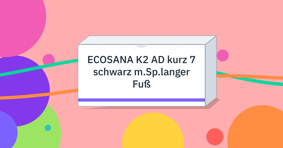 Symbolbild: Packung mit der Aufschrift ECOSANA K2 AD kurz 7 schwarz m.Sp.langer Fuß (PZN 10954261) – Verfügbarkeit und Bezug in Apotheken in Frankfurt am Main