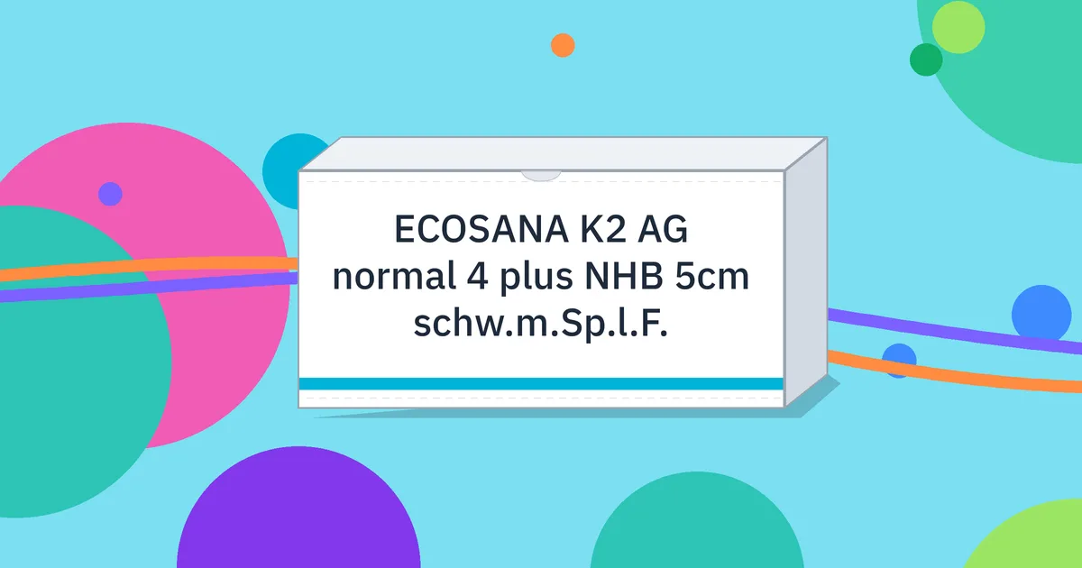 Symbolbild: Packung mit der Aufschrift ECOSANA K2 AG normal 4 plus NHB 5cm schw.m.Sp.l.F. (PZN 10957236) – Verfügbarkeit und Bezug in Apotheken in Frankfurt am Main