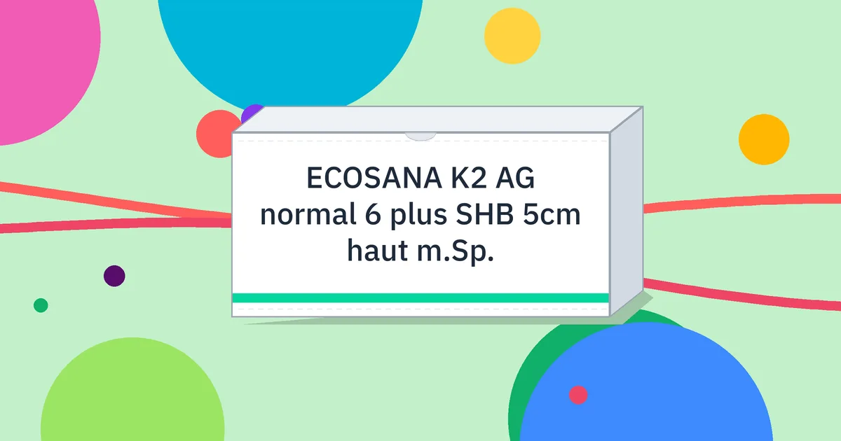 Symbolbild: Packung mit der Aufschrift ECOSANA K2 AG normal 6 plus SHB 5cm haut m.Sp. (PZN 01524171) – Verfügbarkeit und Bezug in Apotheken in Frankfurt am Main