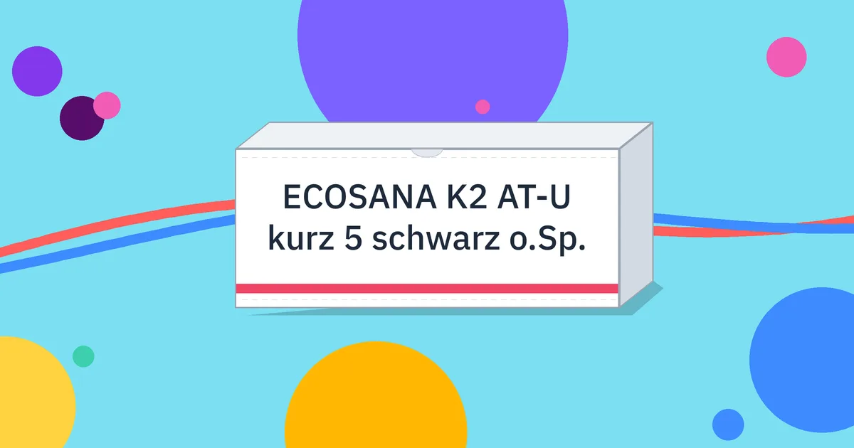 Symbolbild: Packung mit der Aufschrift ECOSANA K2 AT-U kurz 5 schwarz o.Sp. (PZN 01577227) – Verfügbarkeit und Bezug in Apotheken in Frankfurt am Main