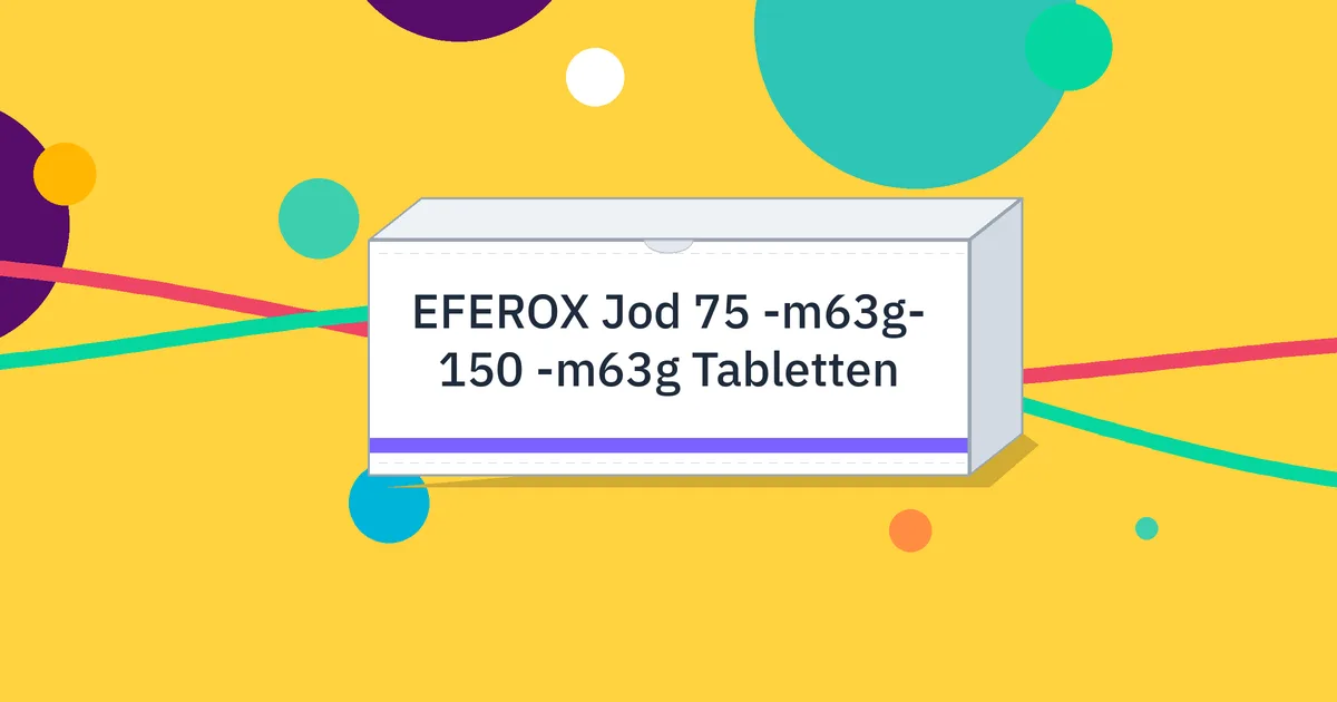 Symbolbild: Packung mit der Aufschrift EFEROX Jod 75 -m63g-150 -m63g Tabletten (PZN 00231389) – Verfügbarkeit und Bezug in Apotheken in Frankfurt am Main