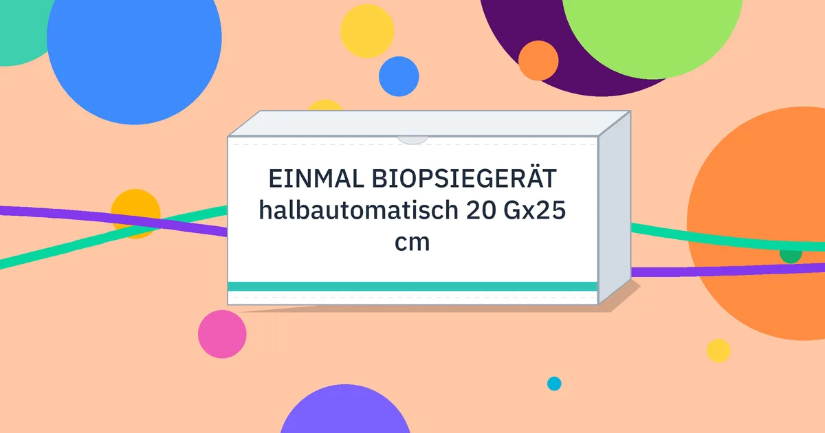 Symbolbild: Packung mit der Aufschrift EINMAL BIOPSIEGERÄT halbautomatisch 20 Gx25 cm (PZN 11105392) – Verfügbarkeit und Bezug in Apotheken in Frankfurt am Main