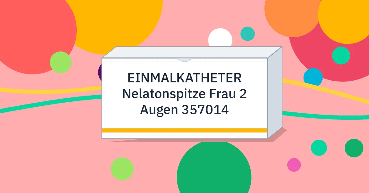Symbolbild: Packung mit der Aufschrift EINMALKATHETER Nelatonspitze Frau 2 Augen 357014 (PZN 20288517) – Verfügbarkeit und Bezug in Apotheken in Frankfurt am Main