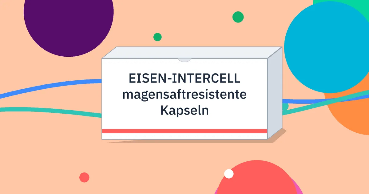 Symbolbild: Packung mit der Aufschrift EISEN-INTERCELL magensaftresistente Kapseln (PZN 19275515) – Verfügbarkeit und Bezug in Apotheken in Frankfurt am Main