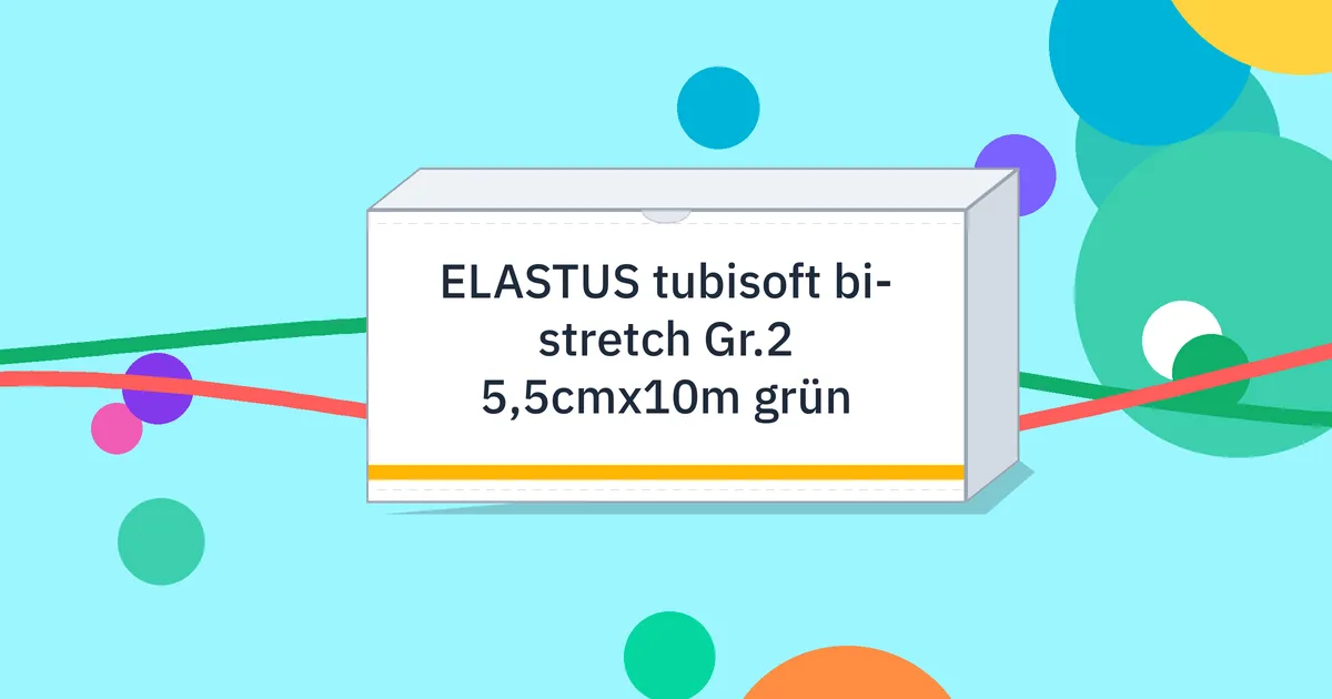 Symbolbild: Packung mit der Aufschrift ELASTUS tubisoft bi-stretch Gr.2 5,5cmx10m grün (PZN 16731579) – Verfügbarkeit und Bezug in Apotheken in Frankfurt am Main