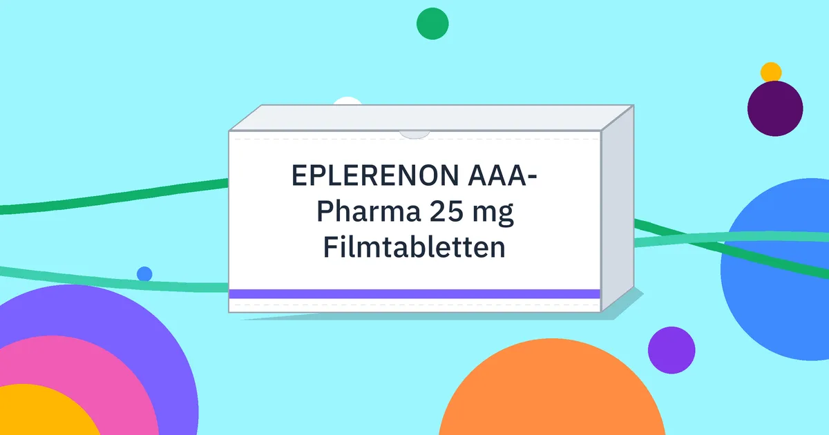 Symbolbild: Packung mit der Aufschrift EPLERENON AAA-Pharma 25 mg Filmtabletten (PZN 16875976) – Verfügbarkeit und Bezug in Apotheken in Frankfurt am Main