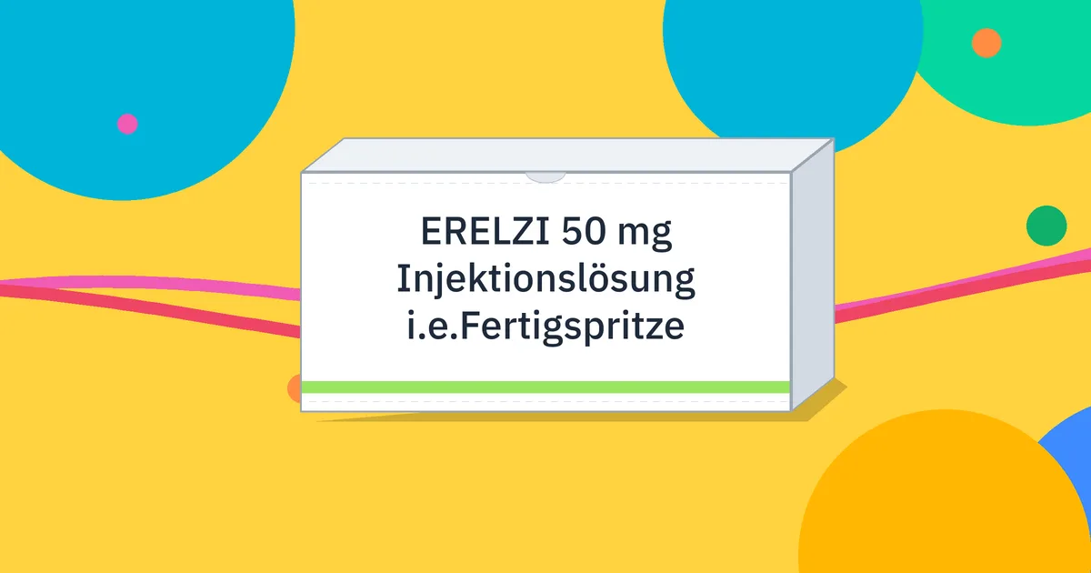 Symbolbild: Packung mit der Aufschrift ERELZI 50 mg Injektionslösung i.e.Fertigspritze (PZN 18454859) – Verfügbarkeit und Bezug in Apotheken in Frankfurt am Main