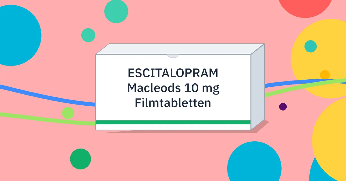 Symbolbild: Packung mit der Aufschrift ESCITALOPRAM Macleods 10 mg Filmtabletten (PZN 18275499) – Verfügbarkeit und Bezug in Apotheken in Frankfurt am Main