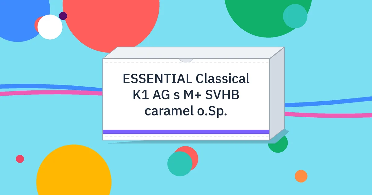 Symbolbild: Packung mit der Aufschrift ESSENTIAL Classical K1 AG s M+ SVHB caramel o.Sp. (PZN 18420139) – Verfügbarkeit und Bezug in Apotheken in Frankfurt am Main
