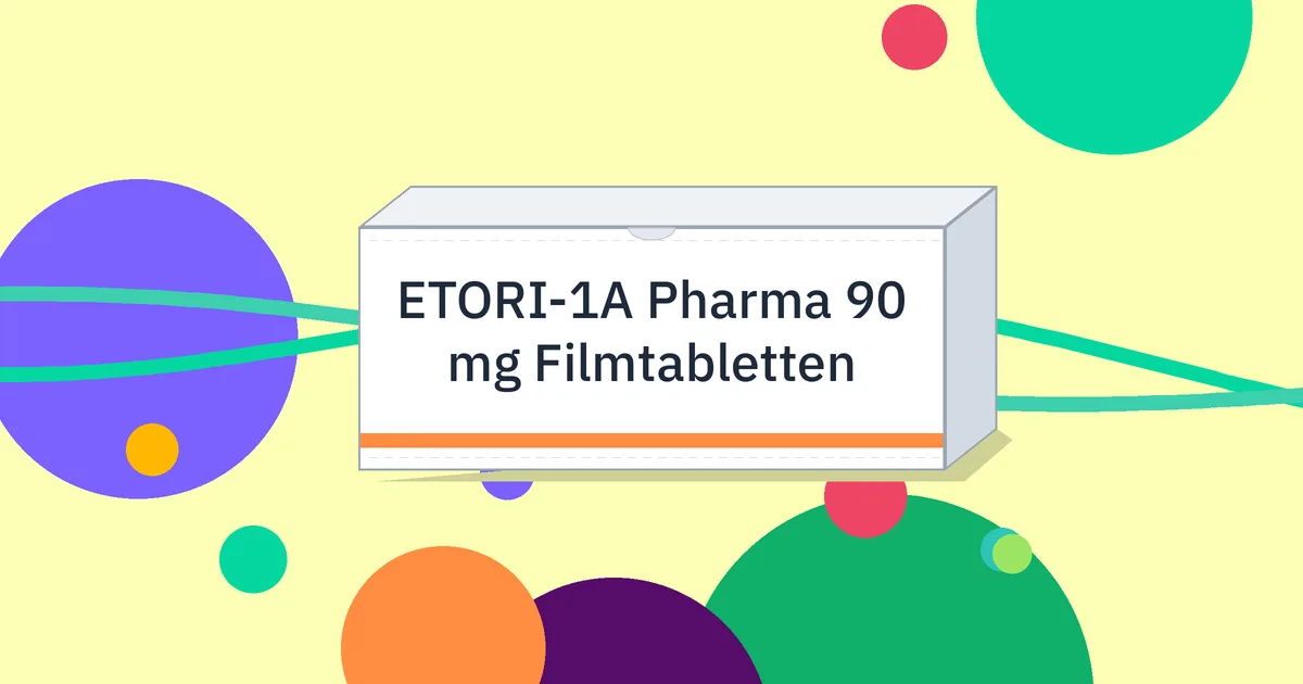 Symbolbild: Packung mit der Aufschrift ETORI-1A Pharma 90 mg Filmtabletten (PZN 12422261) – Verfügbarkeit und Bezug in Apotheken in Frankfurt am Main