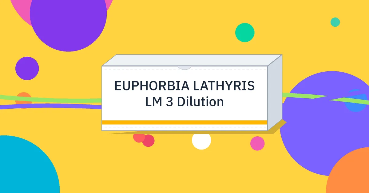 Symbolbild: Packung mit der Aufschrift EUPHORBIA LATHYRIS LM 3 Dilution (PZN 13482182) – Verfügbarkeit und Bezug in Apotheken in Frankfurt am Main