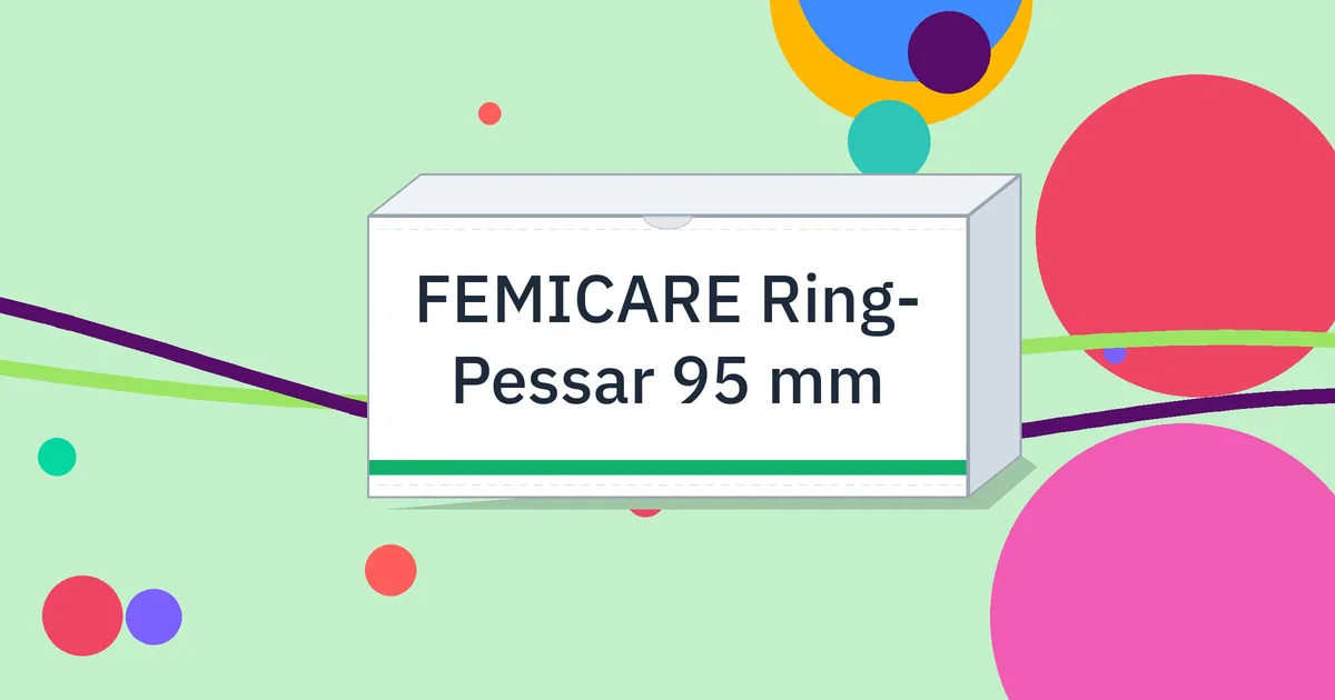 Symbolbild: Packung mit der Aufschrift FEMICARE Ring-Pessar 95 mm (PZN 19336122) – Verfügbarkeit und Bezug in Apotheken in Frankfurt am Main