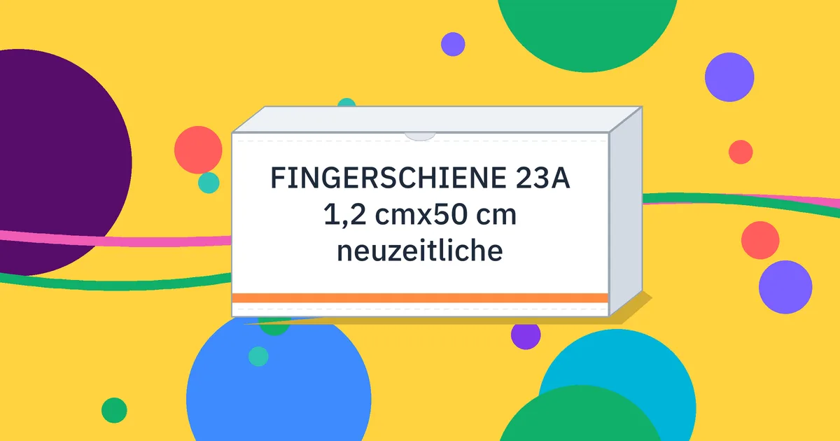 Symbolbild: Packung mit der Aufschrift FINGERSCHIENE 23A 1,2 cmx50 cm neuzeitliche (PZN 12776792) – Verfügbarkeit und Bezug in Apotheken in Frankfurt am Main