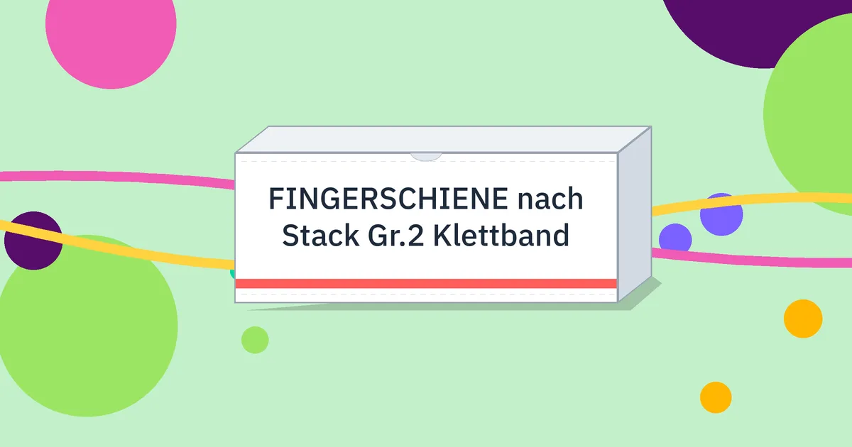 Symbolbild: Packung mit der Aufschrift FINGERSCHIENE nach Stack Gr.2 Klettband (PZN 02178535) – Verfügbarkeit und Bezug in Apotheken in Frankfurt am Main