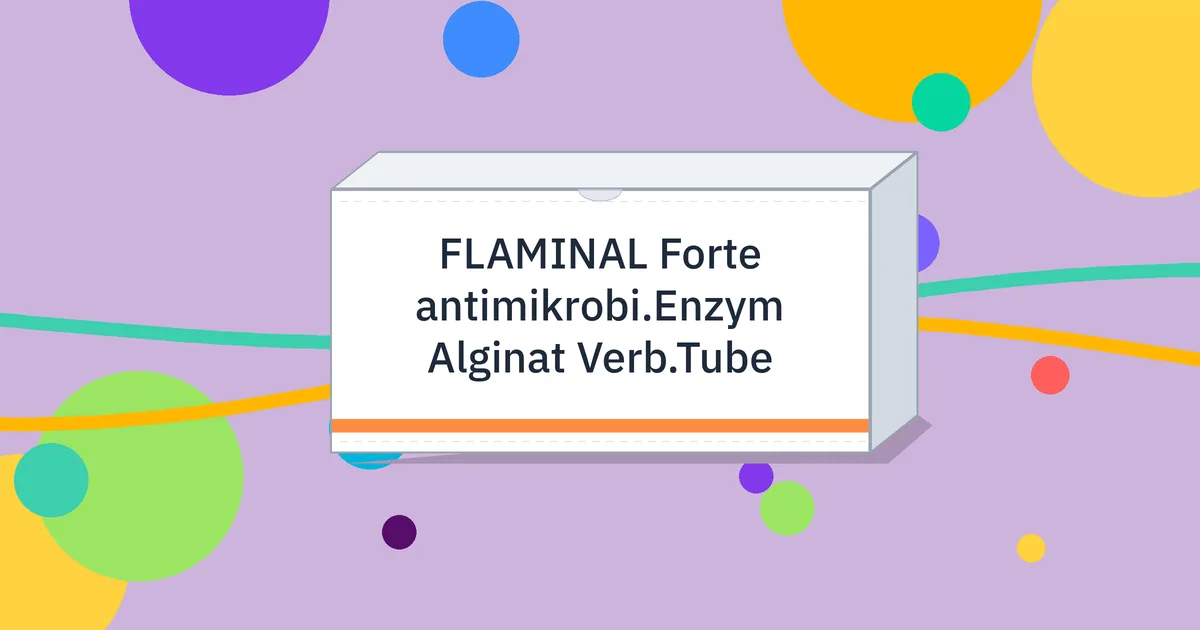 Symbolbild: Packung mit der Aufschrift FLAMINAL Forte antimikrobi.Enzym Alginat Verb.Tube (PZN 19340359) – Verfügbarkeit und Bezug in Apotheken in Frankfurt am Main