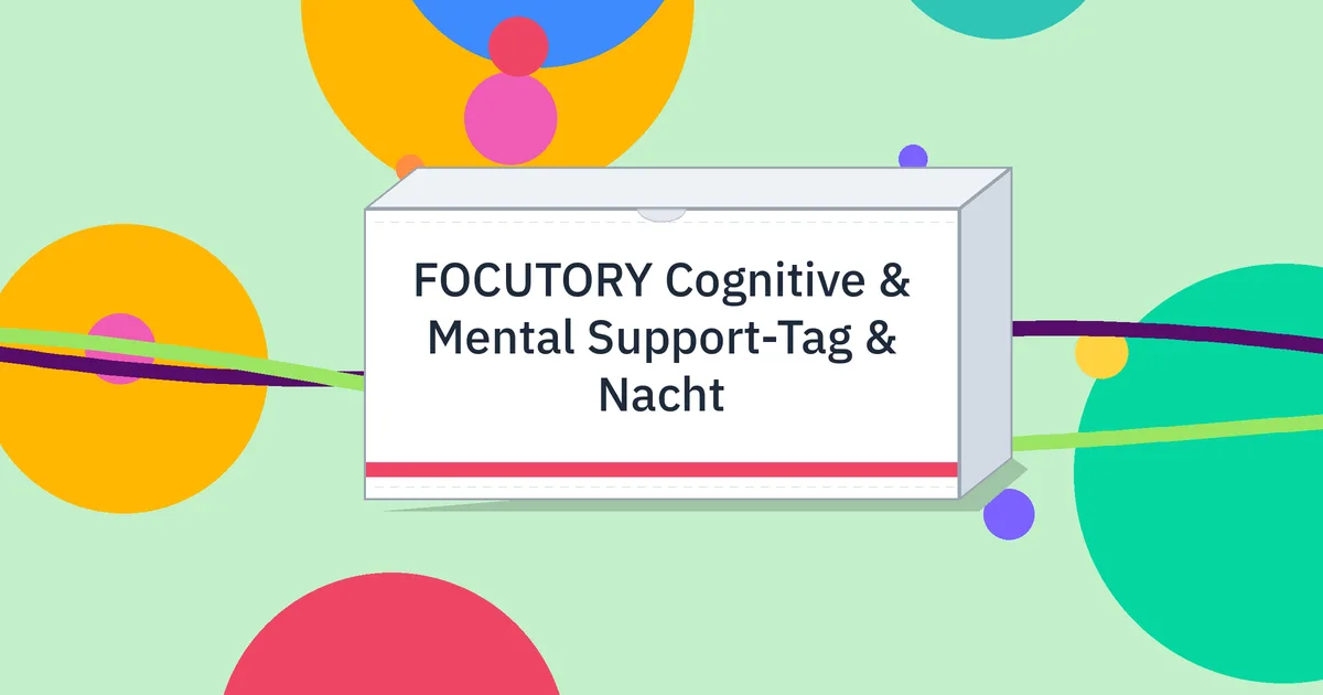 Symbolbild: Packung mit der Aufschrift FOCUTORY Cognitive & Mental Support-Tag & Nacht (PZN 20413626) – Verfügbarkeit und Bezug in Apotheken in Frankfurt am Main
