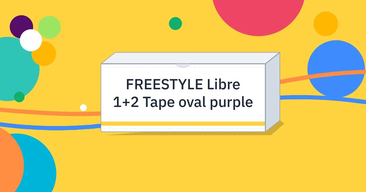 Symbolbild: Packung mit der Aufschrift FREESTYLE Libre 1+2 Tape oval purple (PZN 18177839) – Verfügbarkeit und Bezug in Apotheken in Frankfurt am Main