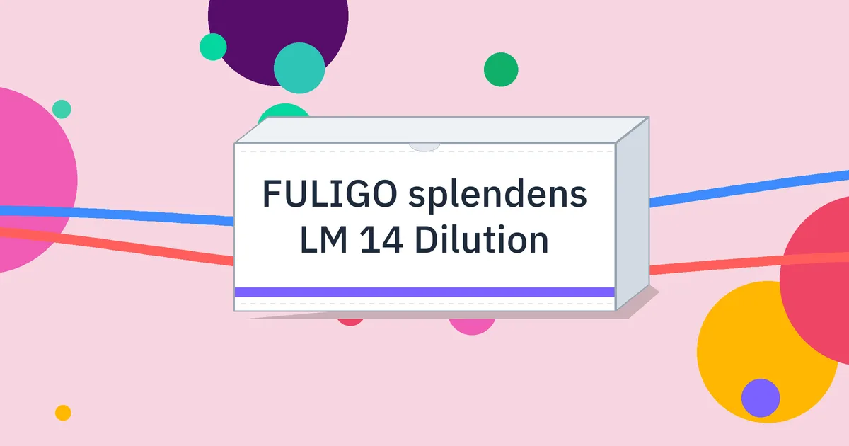 Symbolbild: Packung mit der Aufschrift FULIGO splendens LM 14 Dilution (PZN 13493435) – Verfügbarkeit und Bezug in Apotheken in Frankfurt am Main
