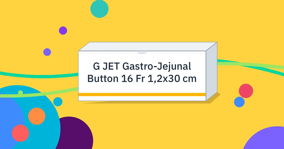 Symbolbild: Packung mit der Aufschrift G JET Gastro-Jejunal Button 16 Fr 1,2x30 cm (PZN 14342951) – Verfügbarkeit und Bezug in Apotheken in Frankfurt am Main