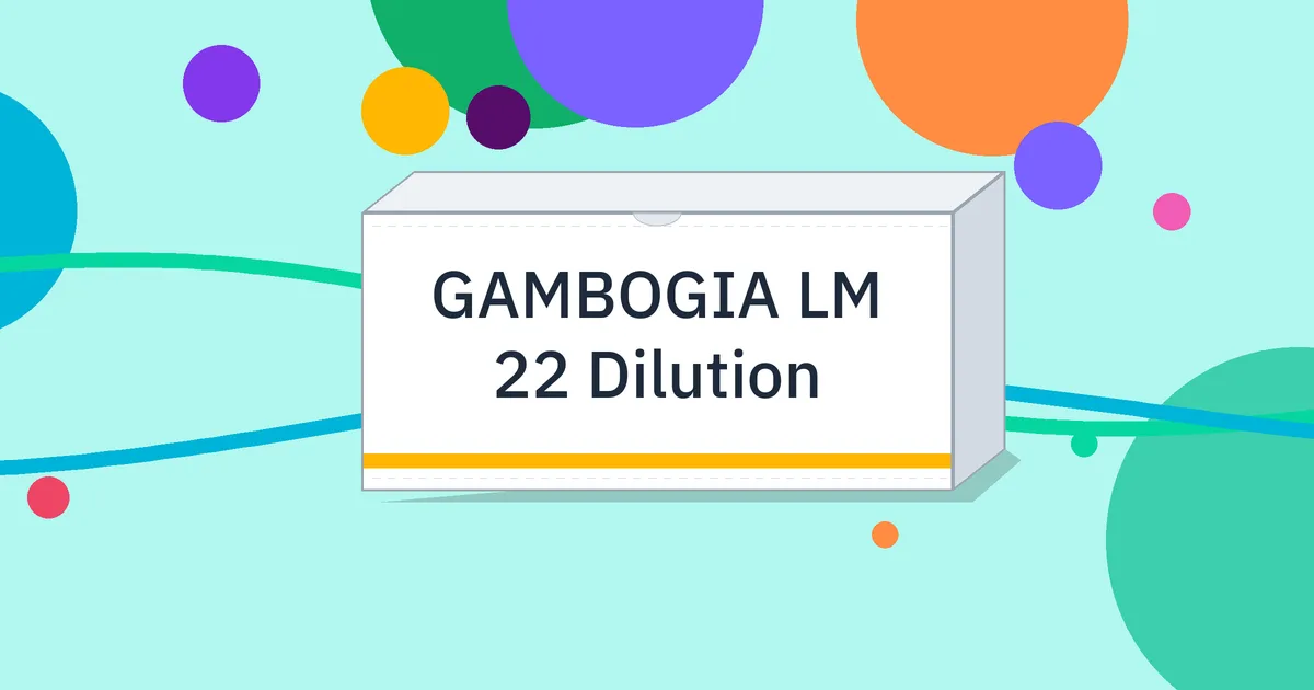 Symbolbild: Packung mit der Aufschrift GAMBOGIA LM 22 Dilution (PZN 13498645) – Verfügbarkeit und Bezug in Apotheken in Frankfurt am Main