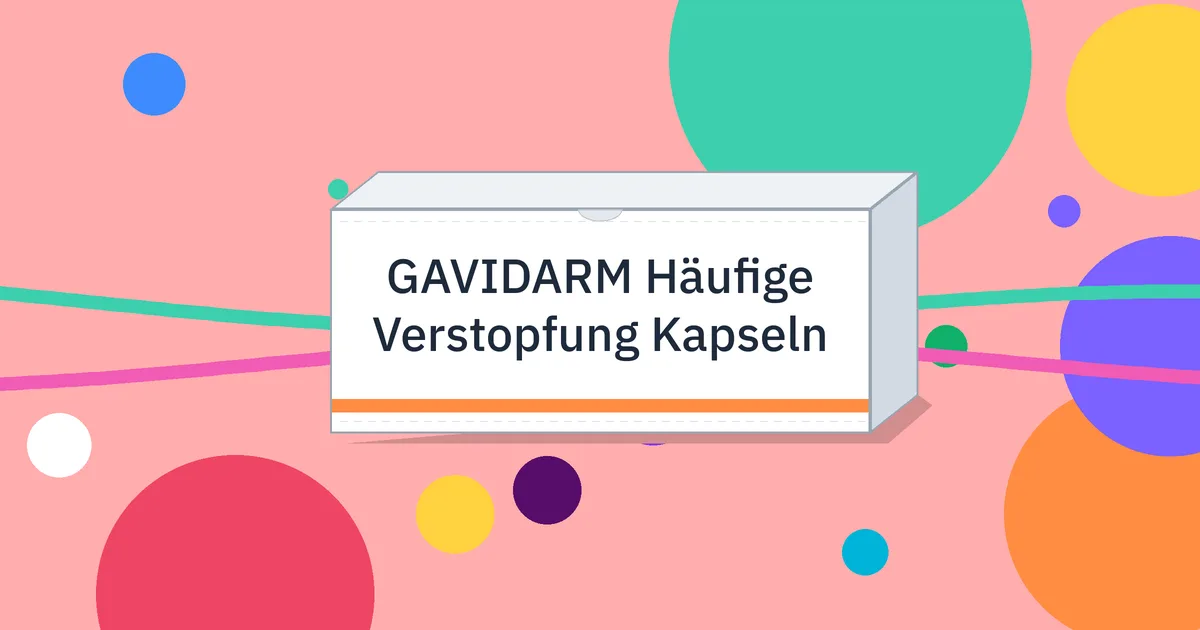 Symbolbild: Packung mit der Aufschrift GAVIDARM Häufige Verstopfung Kapseln (PZN 19638107) – Verfügbarkeit und Bezug in Apotheken in Frankfurt am Main