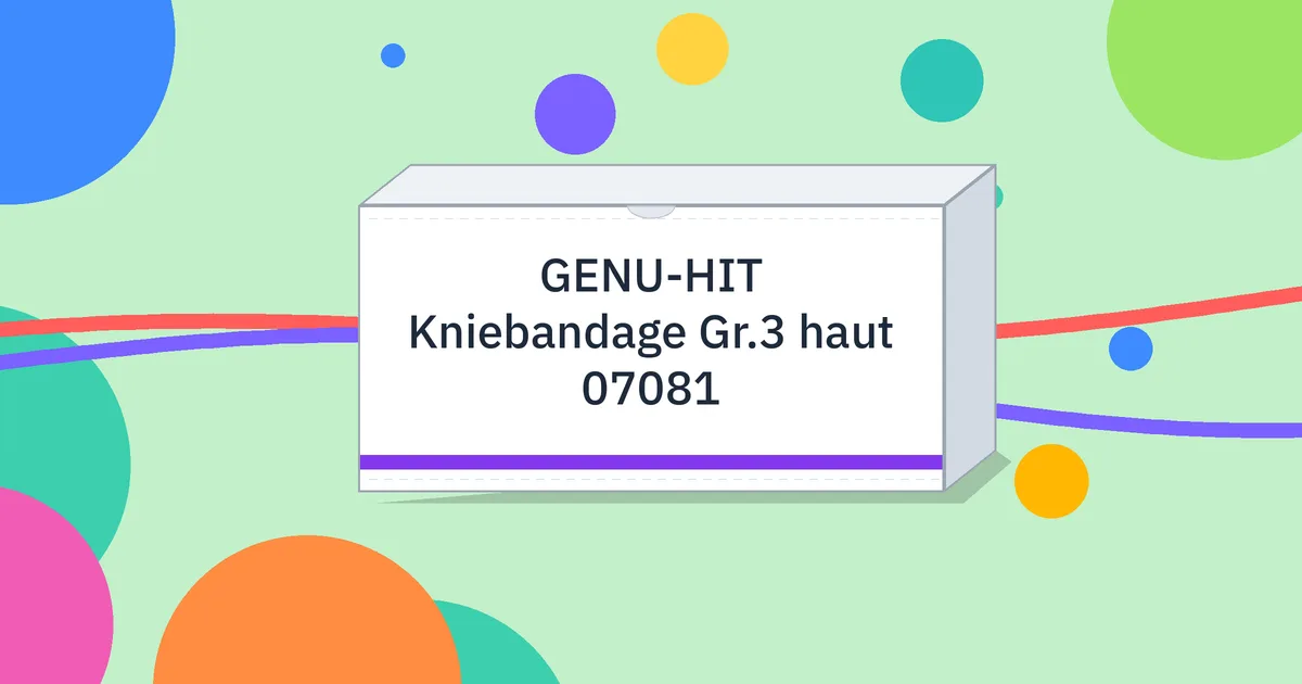 Symbolbild: Packung mit der Aufschrift GENU-HIT Kniebandage Gr.3 haut 07081 (PZN 08486427) – Verfügbarkeit und Bezug in Apotheken in Frankfurt am Main