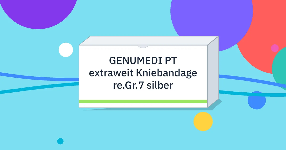 Symbolbild: Packung mit der Aufschrift GENUMEDI PT extraweit Kniebandage re.Gr.7 silber (PZN 15314164) – Verfügbarkeit und Bezug in Apotheken in Frankfurt am Main