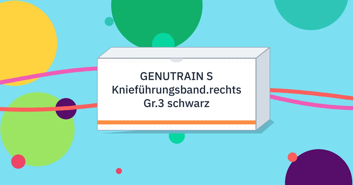 Symbolbild: Packung mit der Aufschrift GENUTRAIN S Knieführungsband.rechts Gr.3 schwarz (PZN 07551683) – Verfügbarkeit und Bezug in Apotheken in Frankfurt am Main