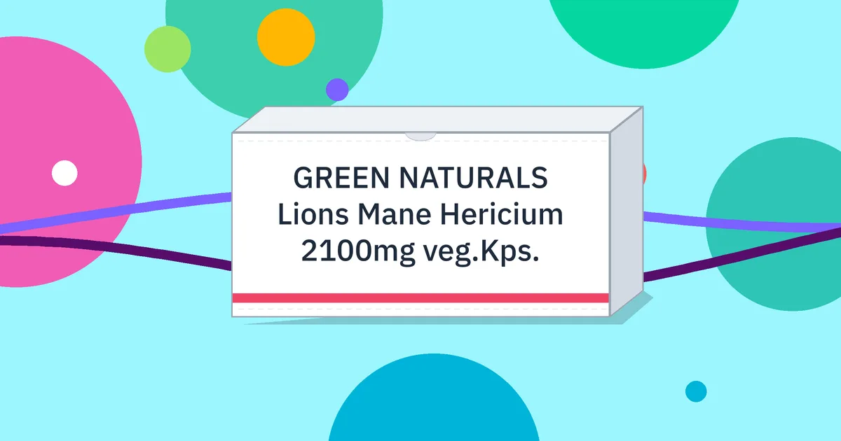 Symbolbild: Packung mit der Aufschrift GREEN NATURALS Lions Mane Hericium 2100mg veg.Kps. (PZN 19107491) – Verfügbarkeit und Bezug in Apotheken in Frankfurt am Main