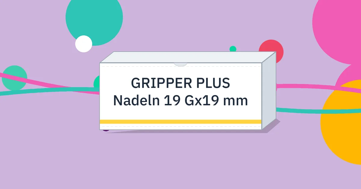 Symbolbild: Packung mit der Aufschrift GRIPPER PLUS Nadeln 19 Gx19 mm (PZN 00435896) – Verfügbarkeit und Bezug in Apotheken in Frankfurt am Main