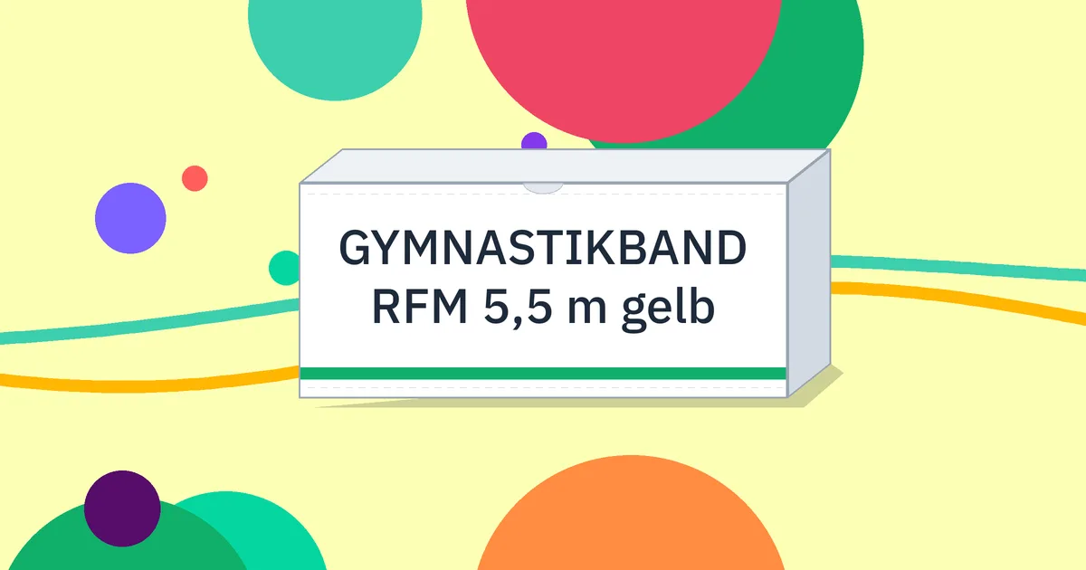 Symbolbild: Packung mit der Aufschrift GYMNASTIKBAND RFM 5,5 m gelb (PZN 01202734) – Verfügbarkeit und Bezug in Apotheken in Frankfurt am Main