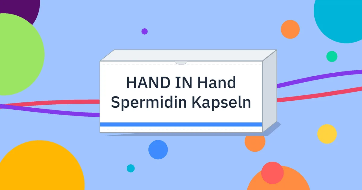 Symbolbild: Packung mit der Aufschrift HAND IN Hand Spermidin Kapseln (PZN 19421968) – Verfügbarkeit und Bezug in Apotheken in Frankfurt am Main