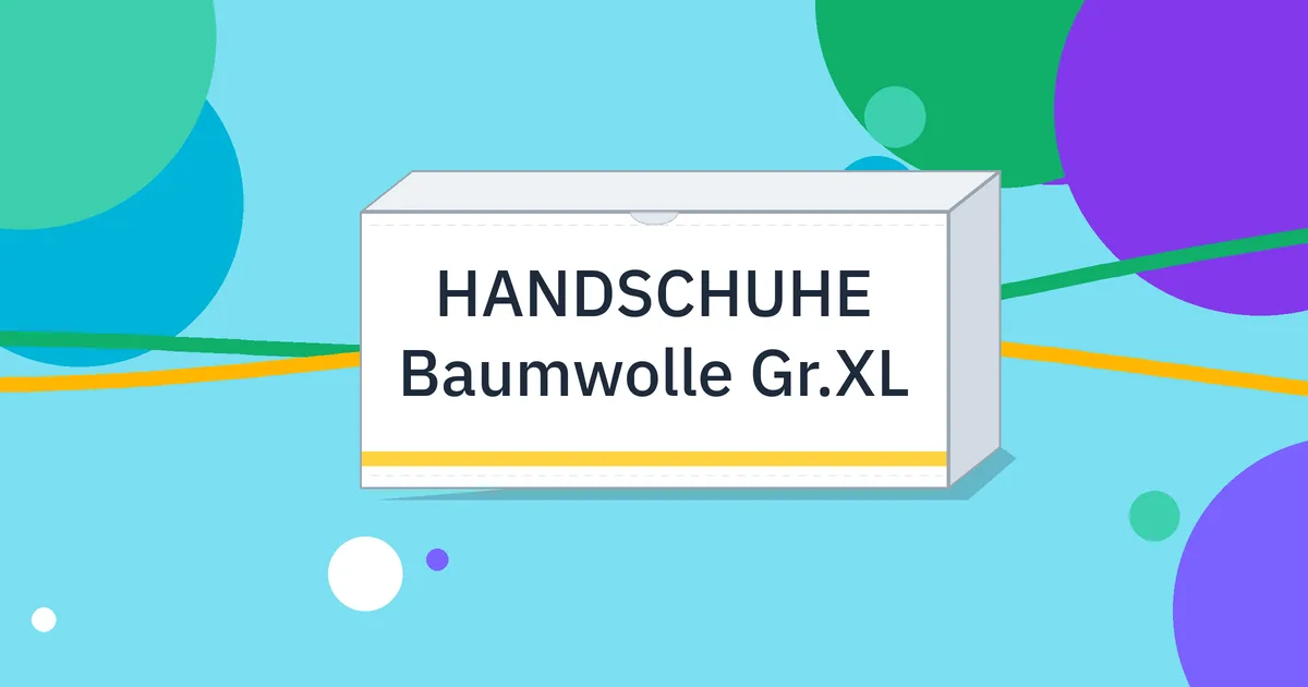 Symbolbild: Packung mit der Aufschrift HANDSCHUHE Baumwolle Gr.XL (PZN 09063255) – Verfügbarkeit und Bezug in Apotheken in Frankfurt am Main