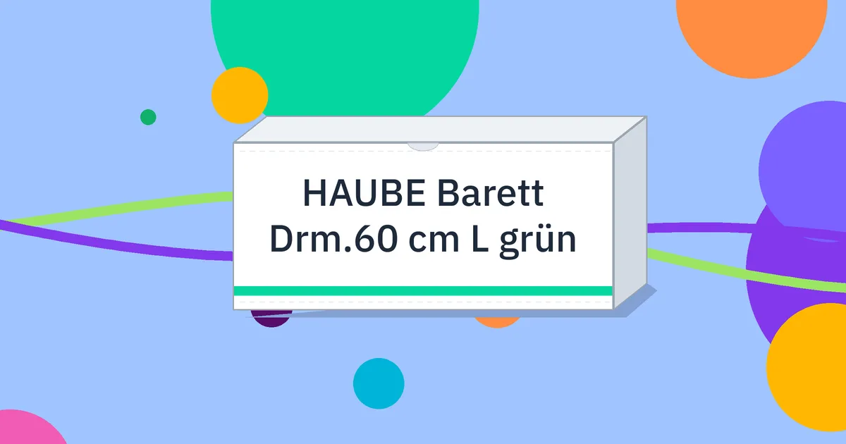 Symbolbild: Packung mit der Aufschrift HAUBE Barett Drm.60 cm L grün (PZN 01468194) – Verfügbarkeit und Bezug in Apotheken in Frankfurt am Main