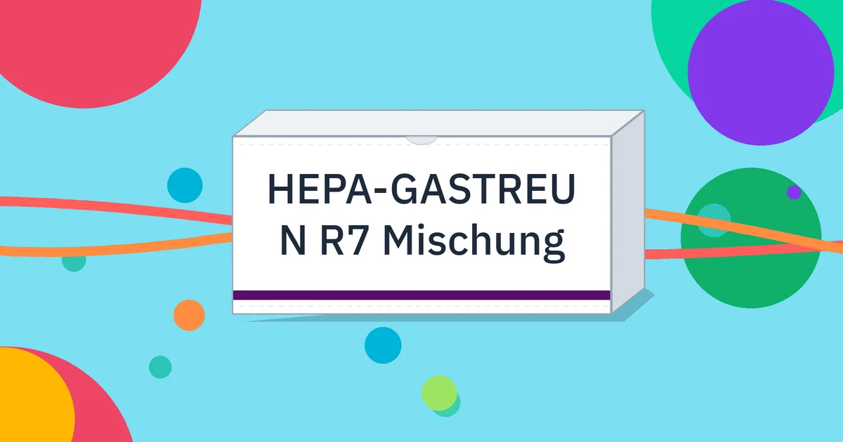 Symbolbild: Packung mit der Aufschrift HEPA-GASTREU N R7 Mischung (PZN 04664837) – Verfügbarkeit und Bezug in Apotheken in Frankfurt am Main