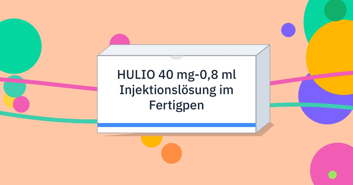 Symbolbild: Packung mit der Aufschrift HULIO 40 mg-0,8 ml Injektionslösung im Fertigpen (PZN 16702307) – Verfügbarkeit und Bezug in Apotheken in Frankfurt am Main